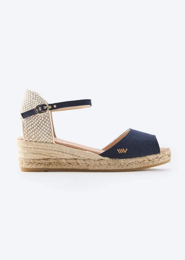 VISCATA Cavall Canvas Espadrille Wedge Sandals - Navy Blue