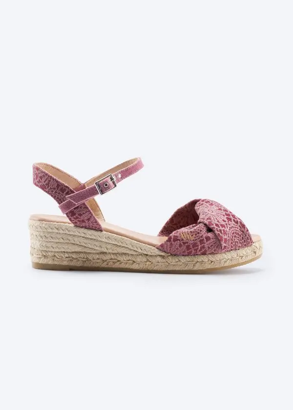 VISCATA Canvas Espadrille Sandal Wedges - Crochet Burgundy