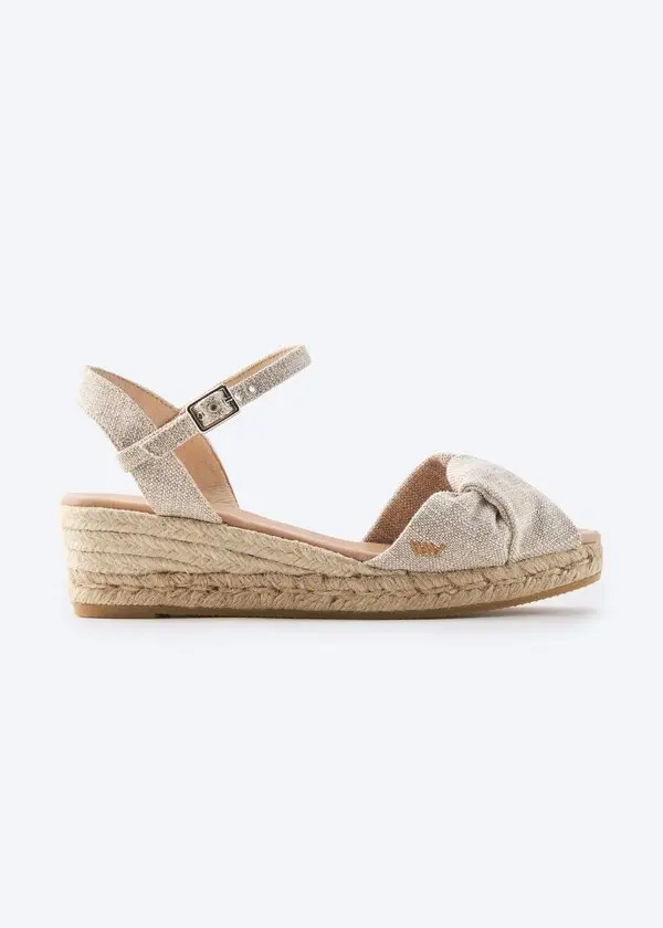 VISCATA Canvas Espadrille Sandal Wedges - Silver