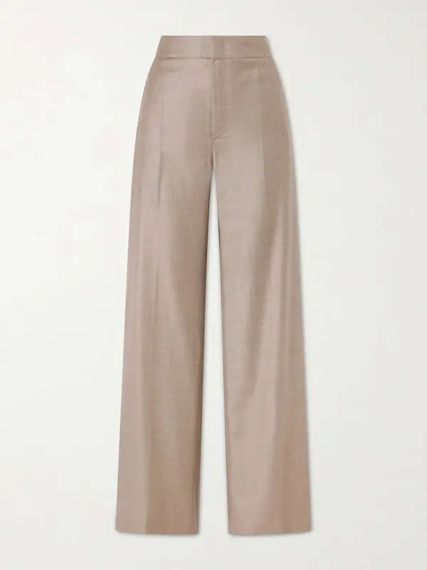 Sasuphi Pleated Wool Wide-leg Pants - Taupe