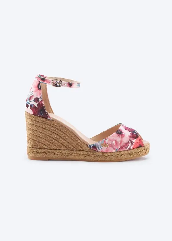 VISCATA Aiguafreda Premium Fabrics Espadrille Sandal Wedges - Red Flowers