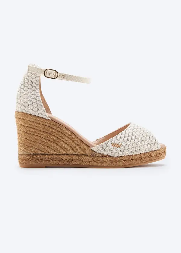 VISCATA Aiguafreda Premium Fabrics Espadrille Sandal Wedges - White Mesh