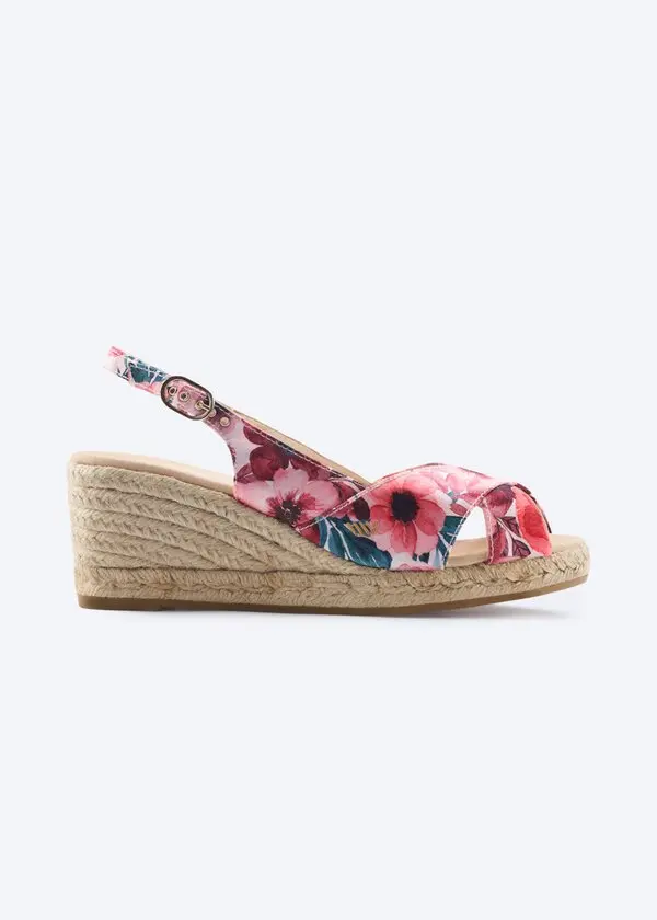 VISCATA Llansa Espadrille Wedge Sandals - Red Flowers