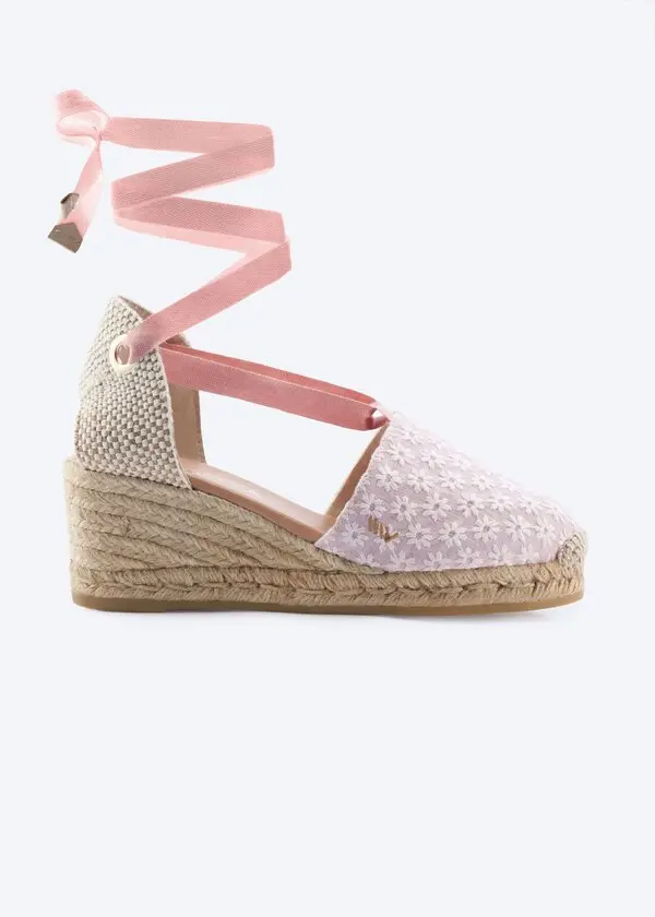 VISCATA Escala Premium Canvas Espadrille Wedges - Daisy Pink