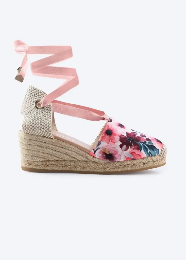 VISCATA Escala Premium Canvas Espadrille Wedges - Red Flowers