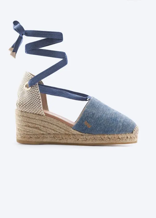 VISCATA Escala Premium Canvas Espadrille Wedges - Washed Denim