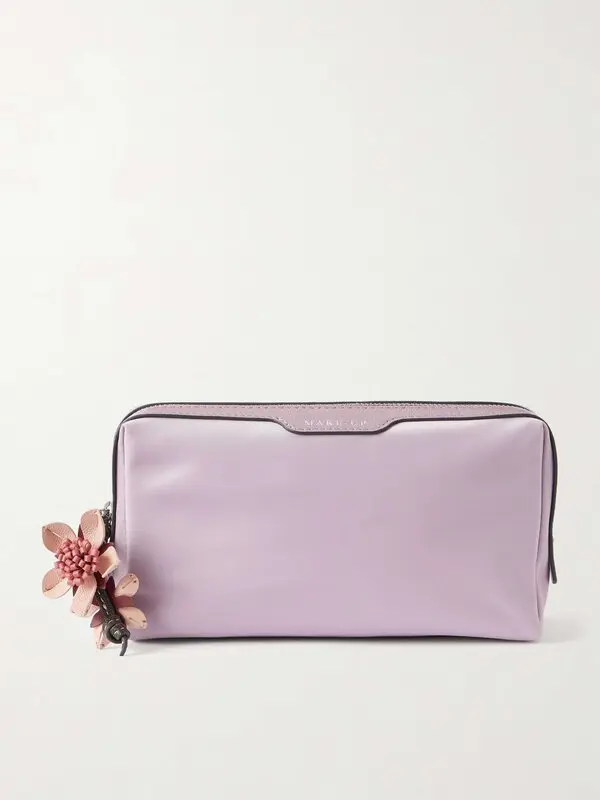 ANYA HINDMARCH Sakura Blossom Leather-trimmed Cosmetics Case - Lilac