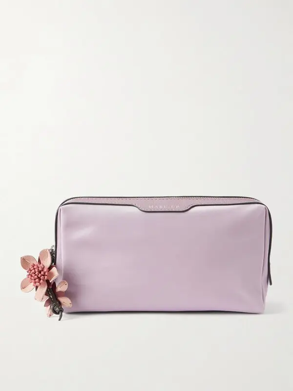 ANYA HINDMARCH Sakura Blossom Leather-trimmed Cosmetics Case - Purple