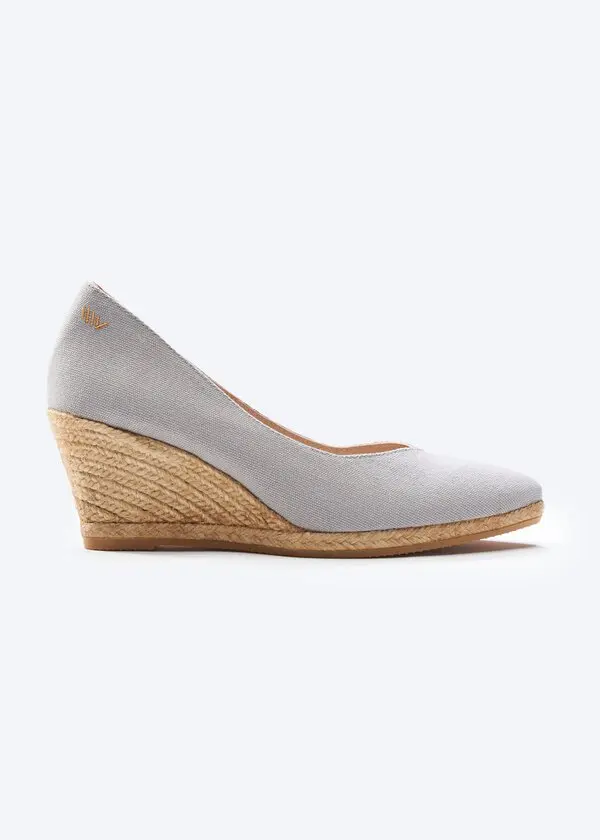 VISCATA Roses V-cut Canvas Espadrille Wedges - Ash Grey