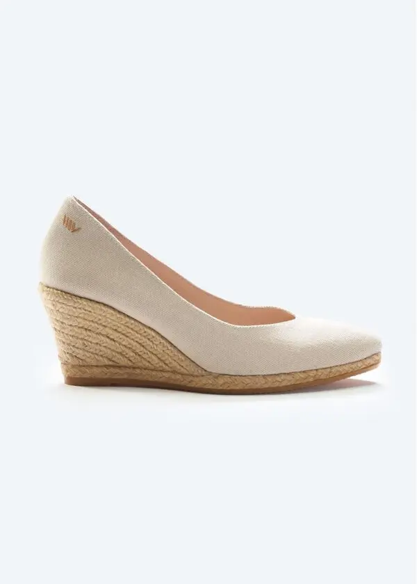 VISCATA Roses V-cut Canvas Espadrille Wedges - Beige