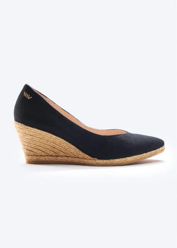 VISCATA Roses V-cut Canvas Espadrille Wedges - Black