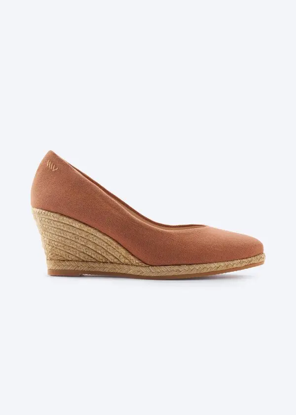 VISCATA Roses V-cut Canvas Espadrille Wedges - Brown