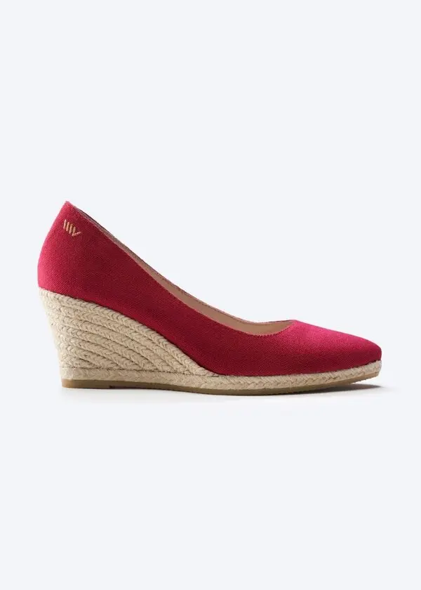 VISCATA Roses V-cut Canvas Espadrille Wedges - Cherry