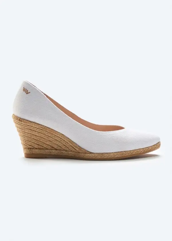 VISCATA Roses V-cut Canvas Espadrille Wedges - White
