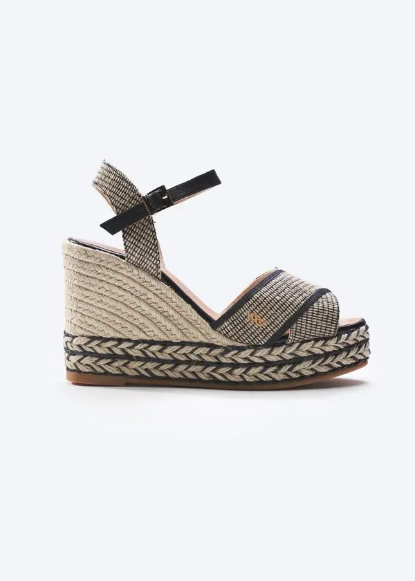 VISCATA Empuria Canvas Espadrille Wedge Sandals - Black