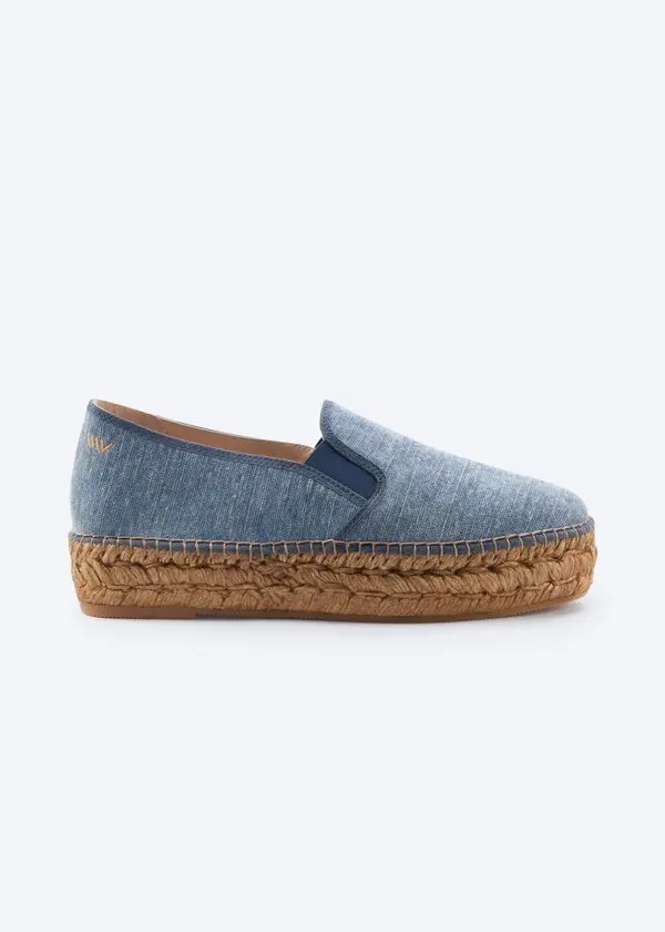 VISCATA Castell Premium Canvas Espadrille Flatforms - Washed Denim