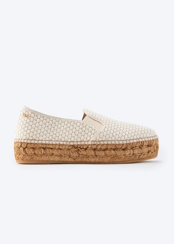 VISCATA Castell Premium Canvas Espadrille Flatforms - White Mesh