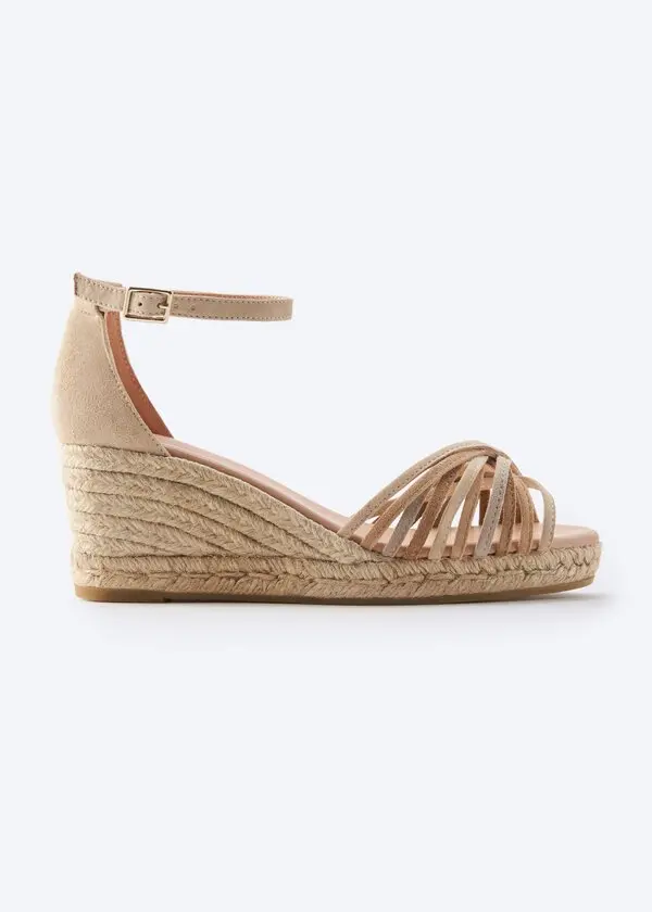 VISCATA Miera Suede Espadrille Sandal Wedges - Beige