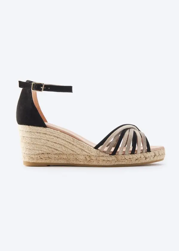 VISCATA Miera Suede Espadrille Sandal Wedges - Black