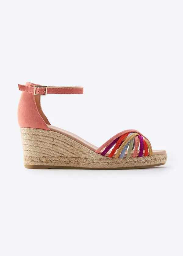 VISCATA Miera Suede Espadrille Sandal Wedges - Pink