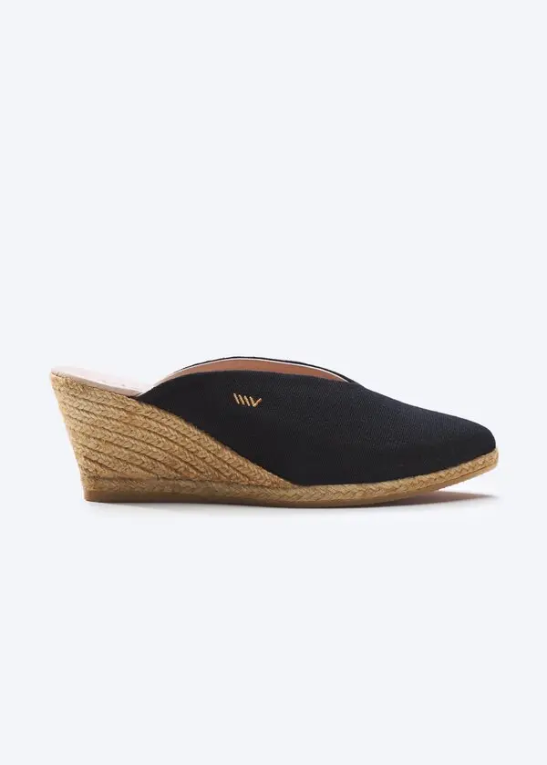 VISCATA Truja Canvas Espadrille Mule Wedges - Black