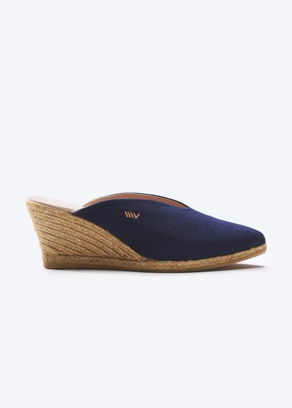 VISCATA Truja Canvas Espadrille Mule Wedges - Navy Blue