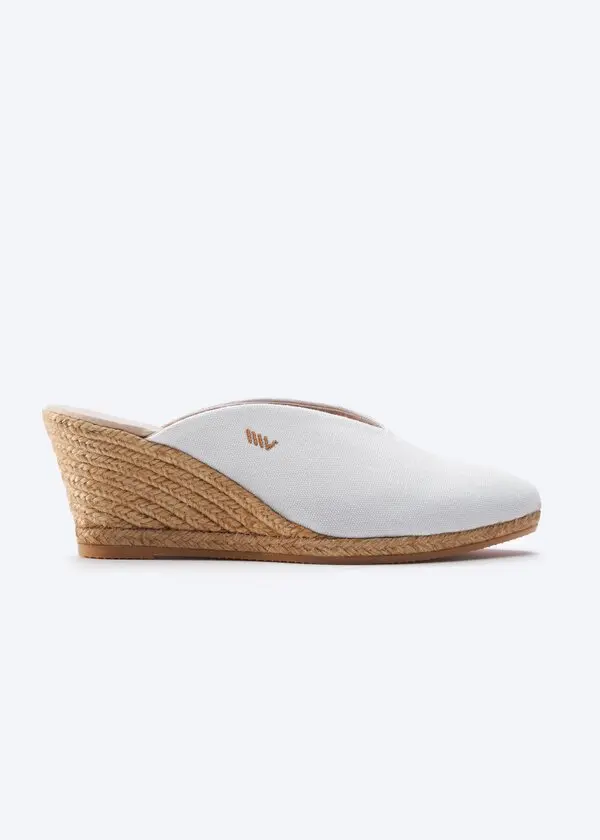 VISCATA Truja Canvas Espadrille Mule Wedges - White