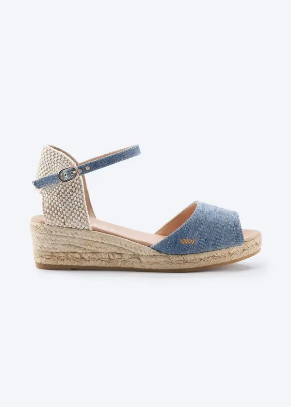 VISCATA Cavall Premium Fabrics Espadrille Sandal Wedges - Washed Denim