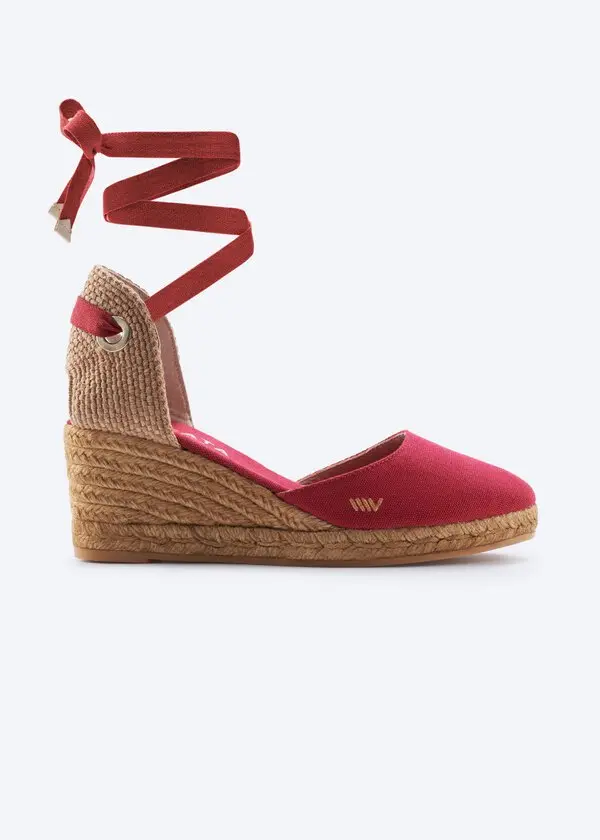 VISCATA Sagaro Canvas Espadrille Wedges - Cherry
