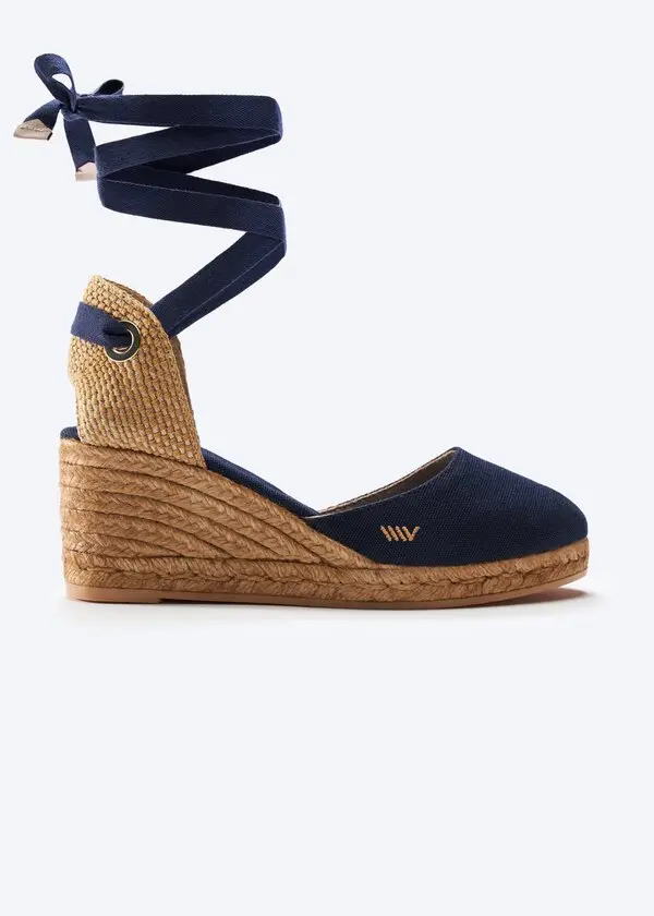VISCATA Sagaro Canvas Espadrille Wedges - Navy Blue