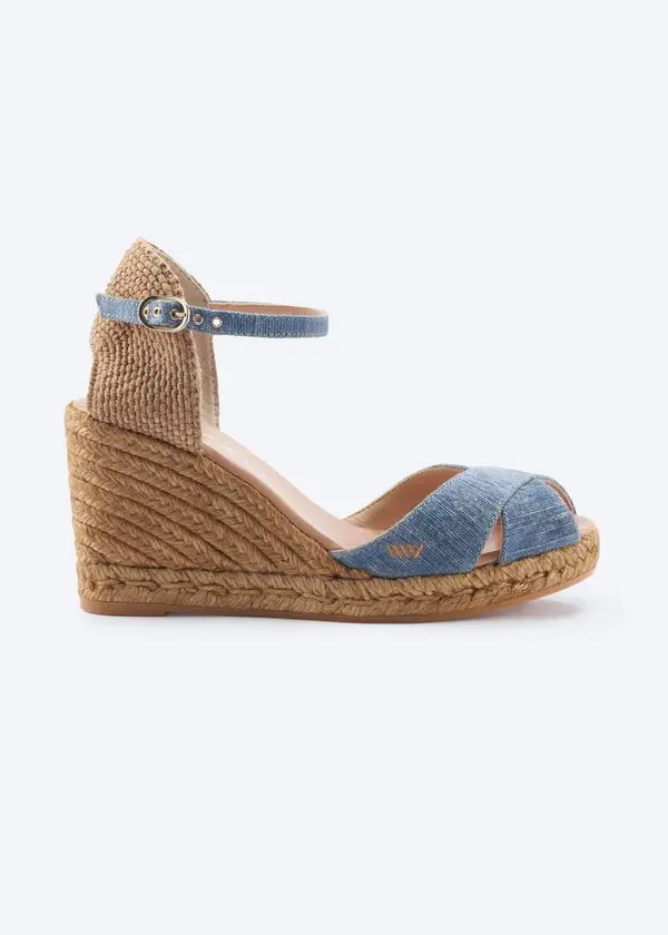 VISCATA Aiguablava Premium Espadrille Wedge Sandals - Washed Denim