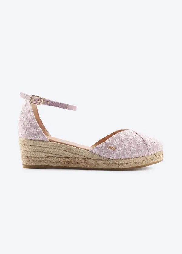 VISCATA Canvas Espadrille Wedges With Ankle Strap - Daisy Pink