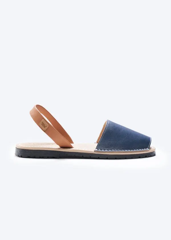 VISCATA Menorquina Leather Avarca Sandal - Navy Blue