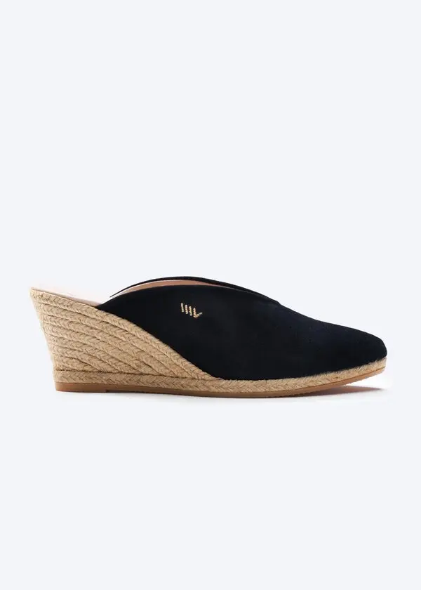 VISCATA Truja Suede Espadrille Wedge Mules - Black