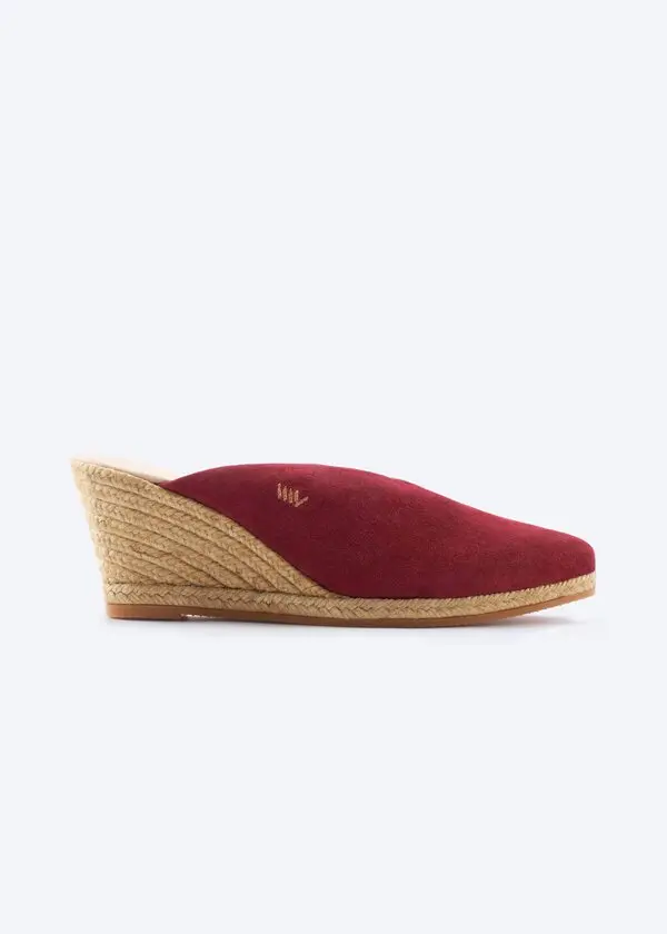 VISCATA Truja Suede Espadrille Wedge Mules - Burgundy