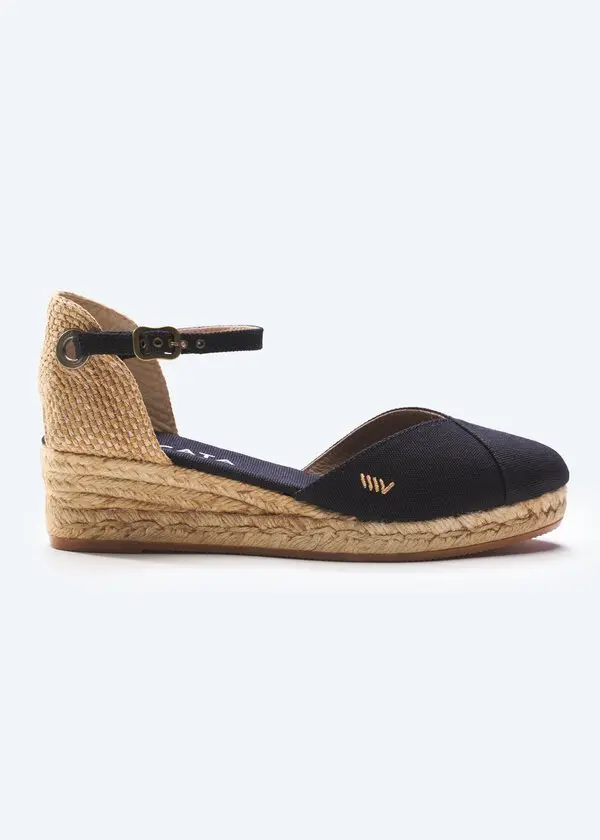 VISCATA Pubol Canvas Espadrille Wedges - Black