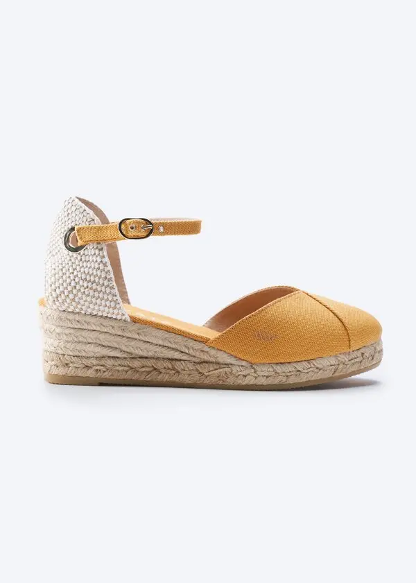 VISCATA Pubol Canvas Espadrille Wedges - Mustard