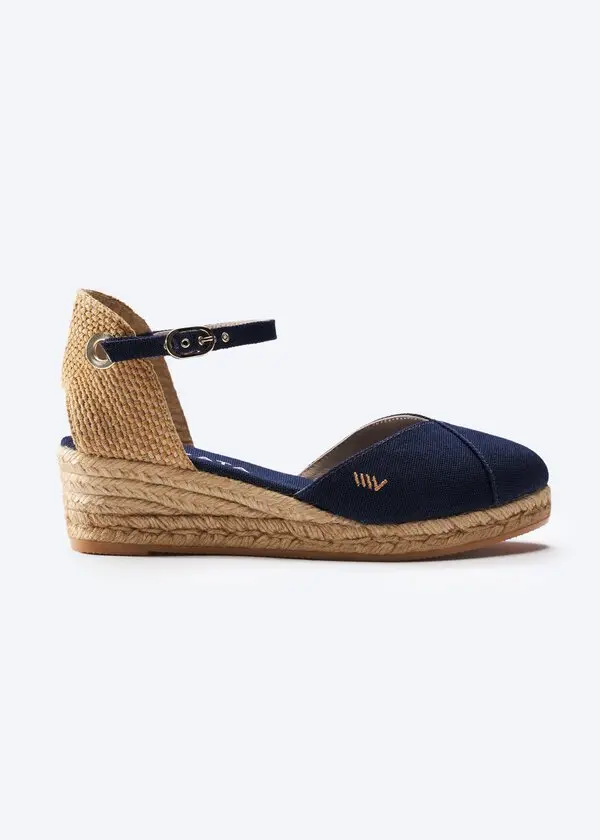 VISCATA Pubol Canvas Espadrille Wedges - Navy Blue