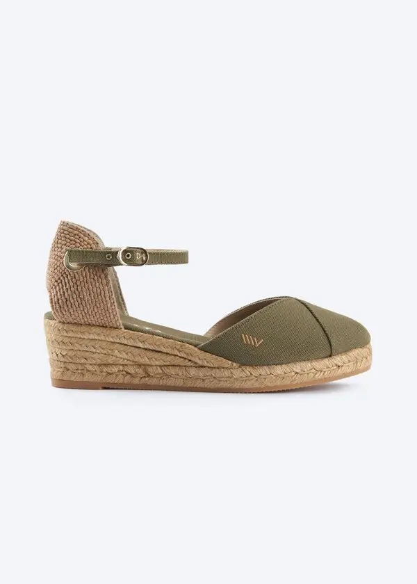 VISCATA Pubol Canvas Espadrille Wedges - Olive