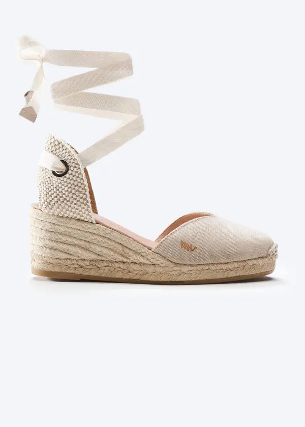 VISCATA Gava Canvas Espadrille Wedges - Beige