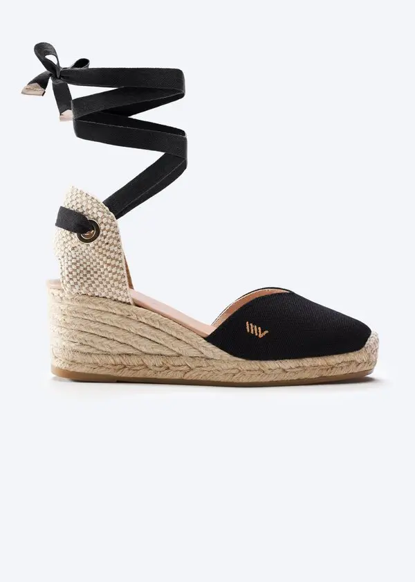 VISCATA Gava Canvas Espadrille Wedges - Black