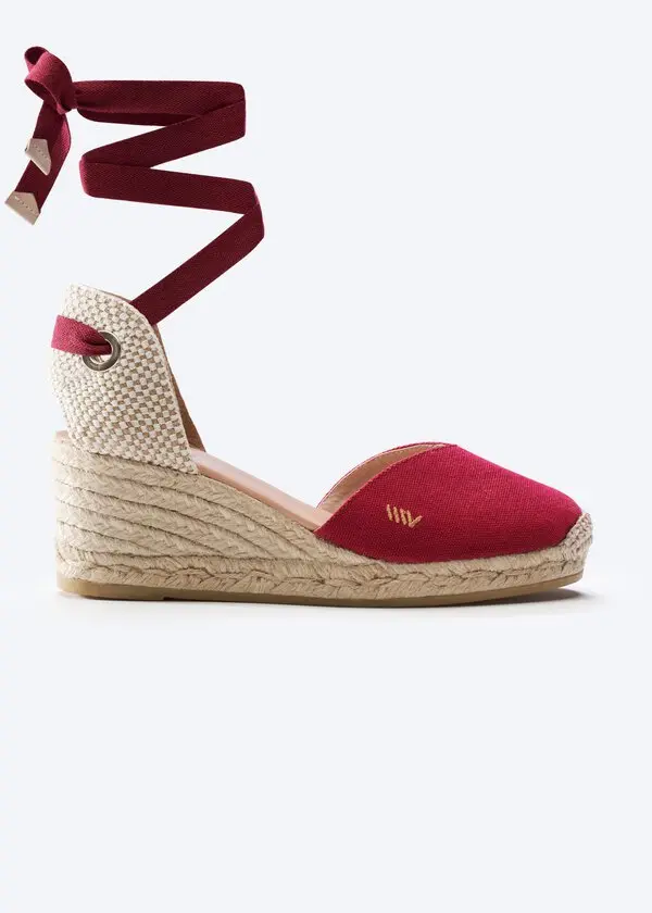 VISCATA Gava Canvas Espadrille Wedges - Cherry