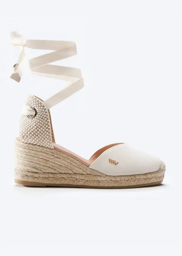 VISCATA Gava Canvas Espadrille Wedges - Ivory