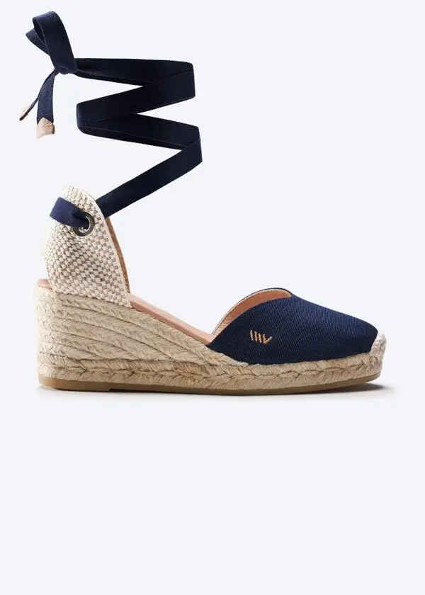 VISCATA Gava Canvas Espadrille Wedges - Navy Blue