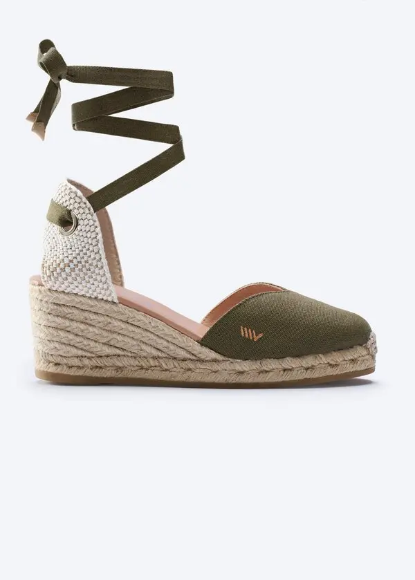 VISCATA Gava Canvas Espadrille Wedges - Olive