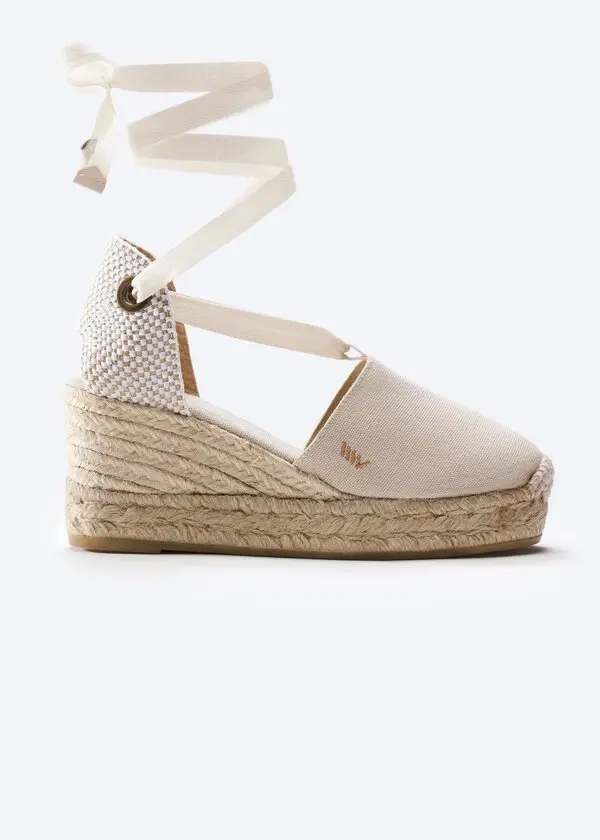 VISCATA Bisbe Canvas Espadrille Platform Wedges - Beige