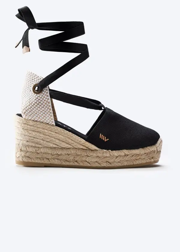 VISCATA Bisbe Canvas Espadrille Platform Wedges - Black