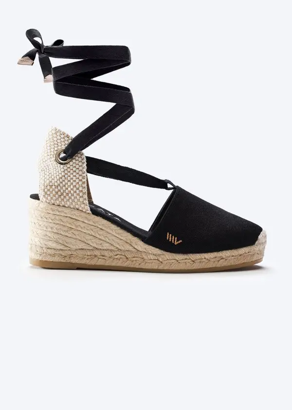 VISCATA Escala Canvas Espadrille Wedges - Black
