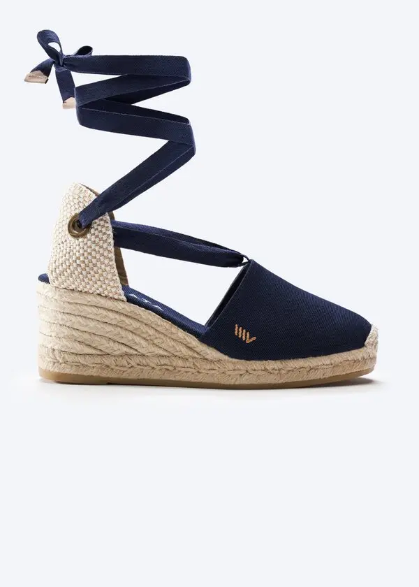 VISCATA Escala Canvas Espadrille Wedges - Navy Blue
