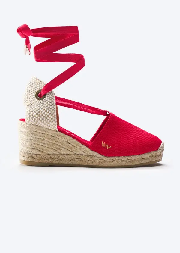 VISCATA Escala Canvas Espadrille Wedges - Red